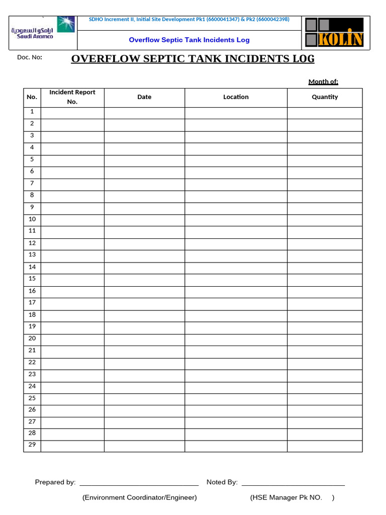 3.3.5 Overflow Septic Tank Incidents Log | PDF