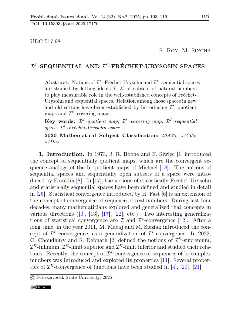 Sequential and Fr Echet Urysohn Spaces | PDF | Space (Mathematics ...