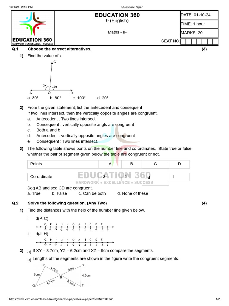 1. Basic Concept of Geometry | PDF | Angle | Elementary Mathematics