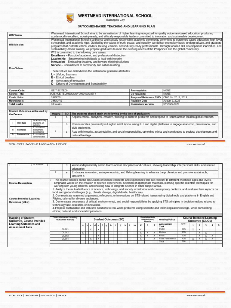 Sts-ge 7- Obe Syllabus 2025-2026 | PDF | Science | Plagiarism