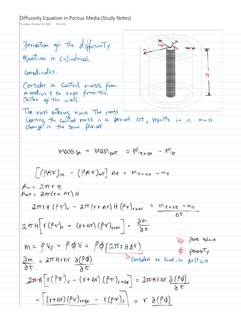 Diffusivity Equation in Cylindrical Coordinates | PDF