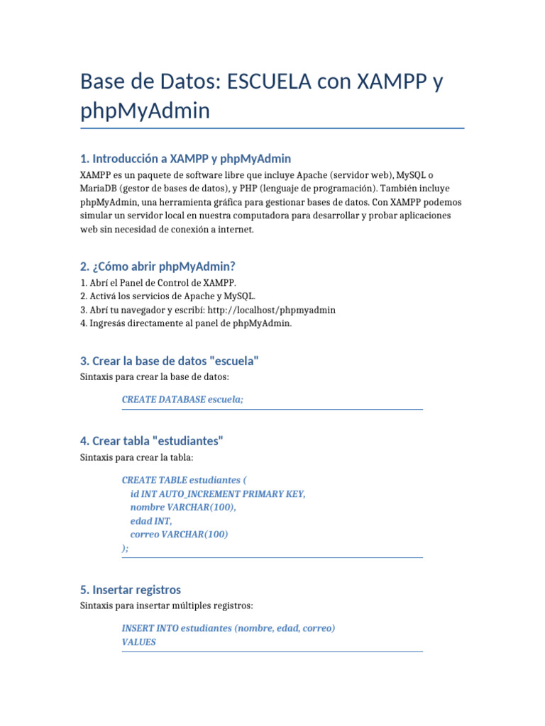 Base de Datos ESCUELA Detallado | PDF