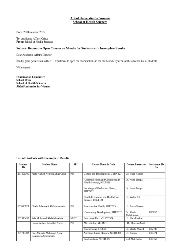Request to Open Moodle Courses for Students | PDF