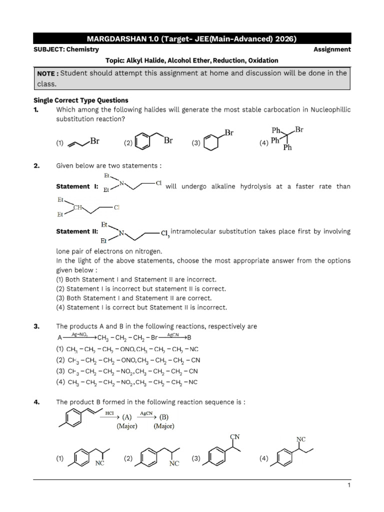 Chemistry Assignment 23-12-2025 SC | PDF | Ether | Redox