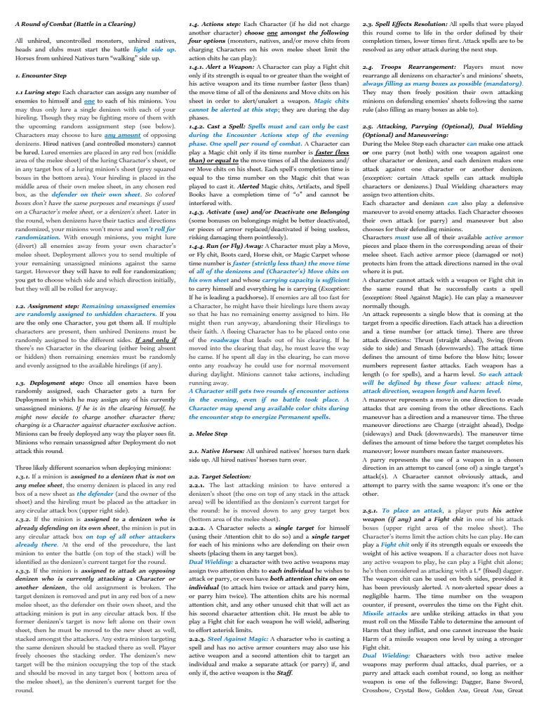 2-Pages Magic Realm Battle Round Procedure 2.5 | PDF | Sword | Armour