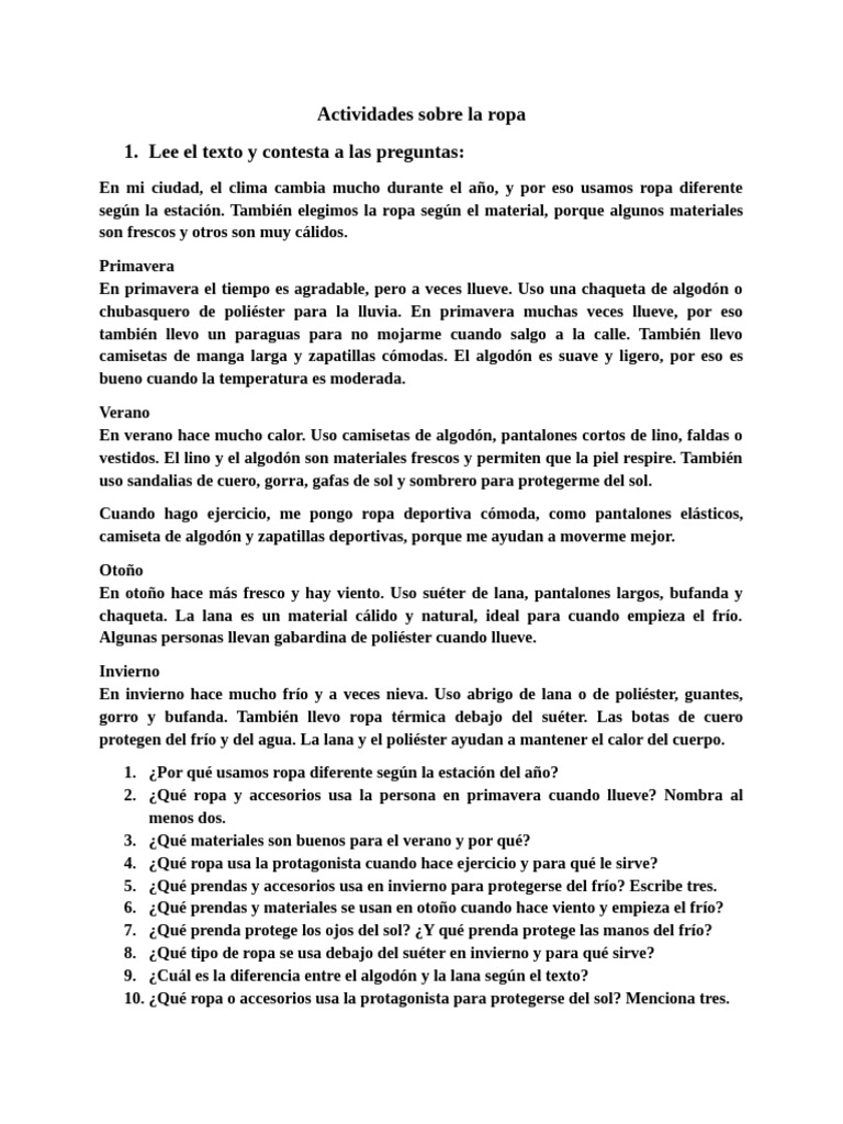 Ropa según la estación del año | PDF | Ropa | Moda