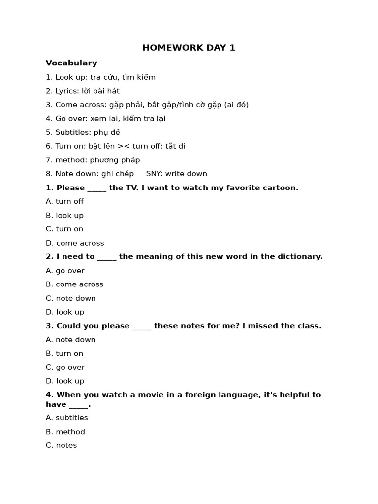Vocabulary Exercises for English Learning | PDF