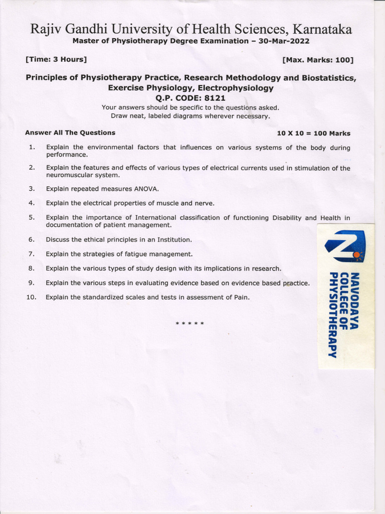 Rguhs MPT April 2022 QP | PDF