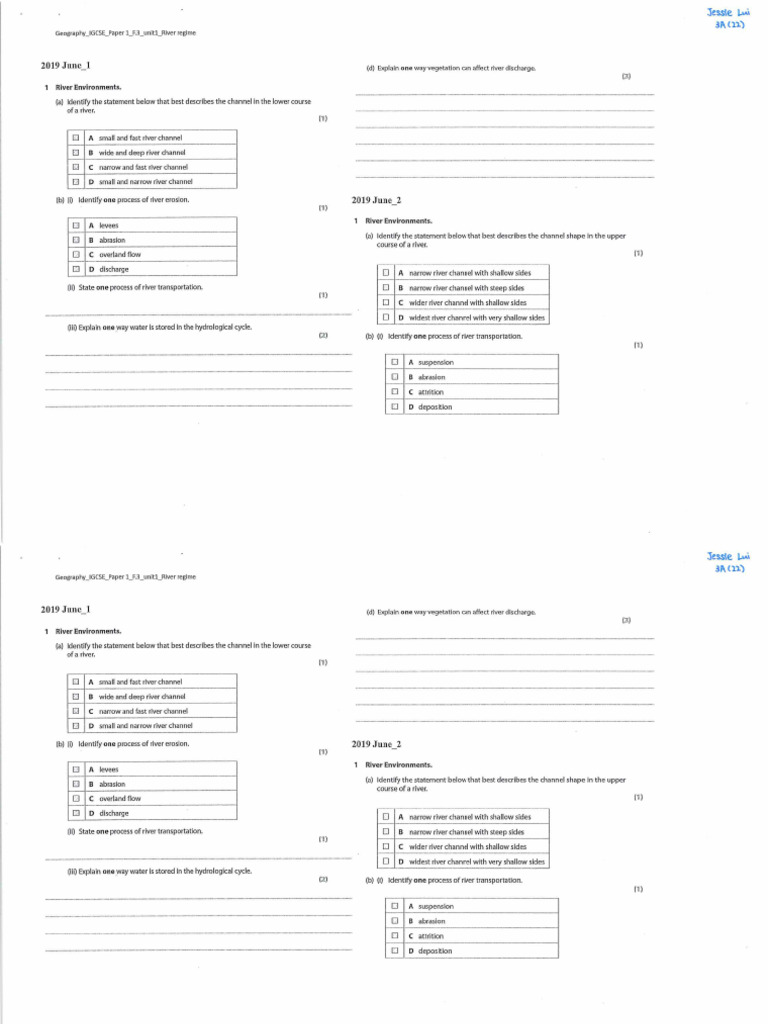 Geog IGCSE Paper1 F.3 Unit1 River Regime | PDF