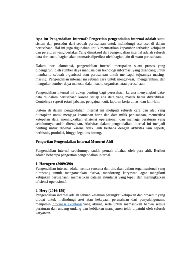 Pengendalian Internal: Definisi dan Tujuan | PDF