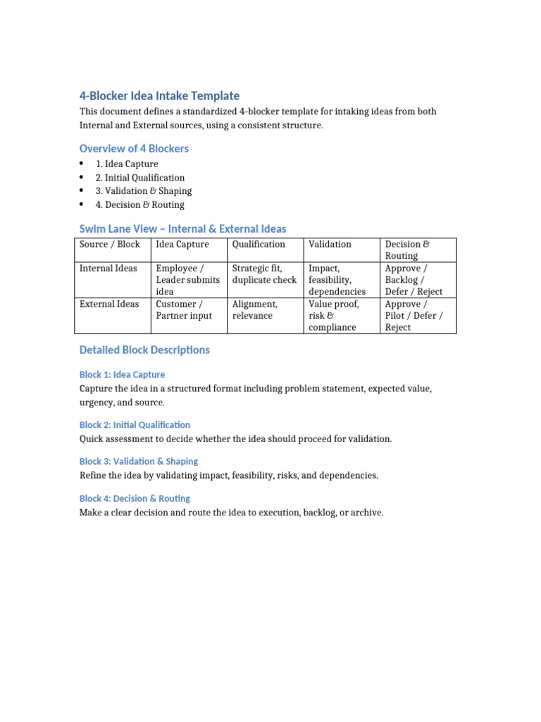 4-Blocker Idea Intake Template Guide | PDF