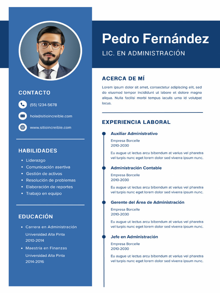 Currículum Vitae Cv de Administración Simple Azul | PDF