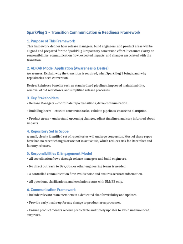 SparkPlug3 Transition Framework Final (2) | PDF | Communication