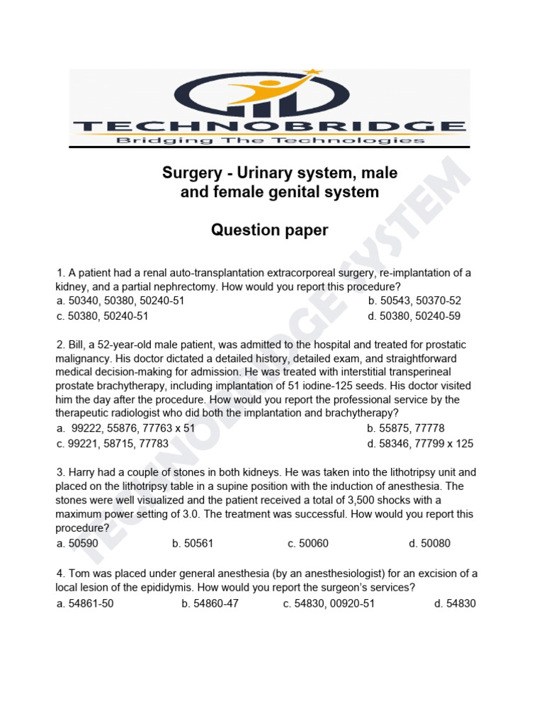 Surgery - Urinary System, Male and Female Genital System (50000 Series ...