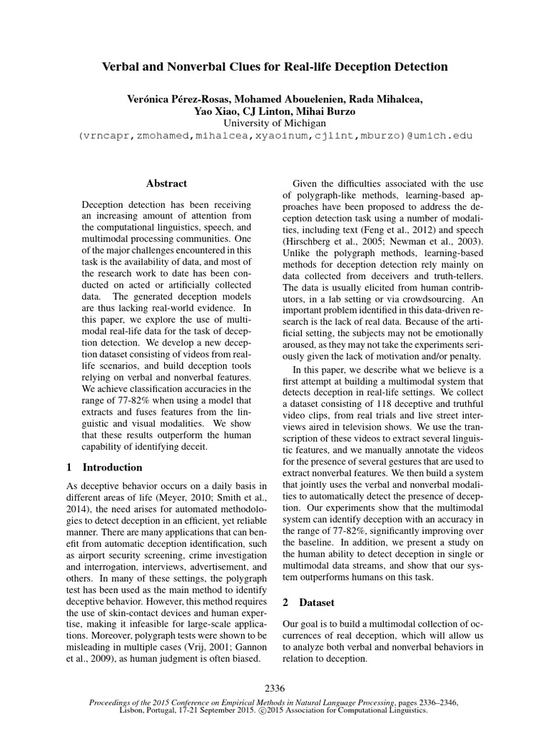 Verbal and Nonverbal Clues For Real-Life Deception Detection | PDF ...