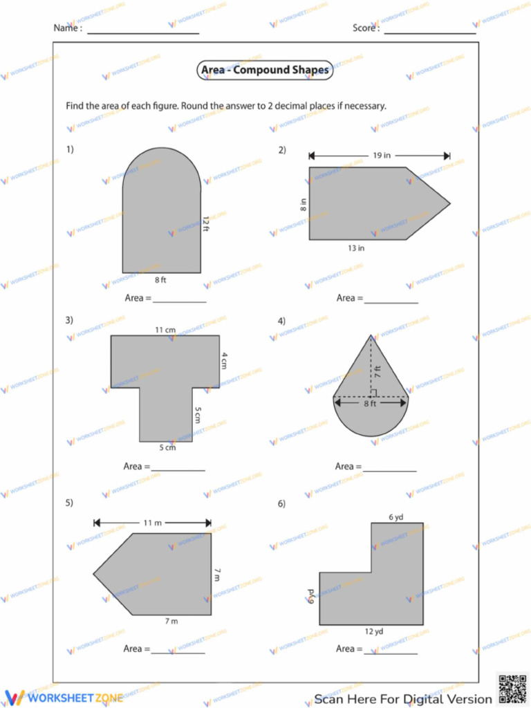 Calculate Area of Compound Shapes Practice | PDF