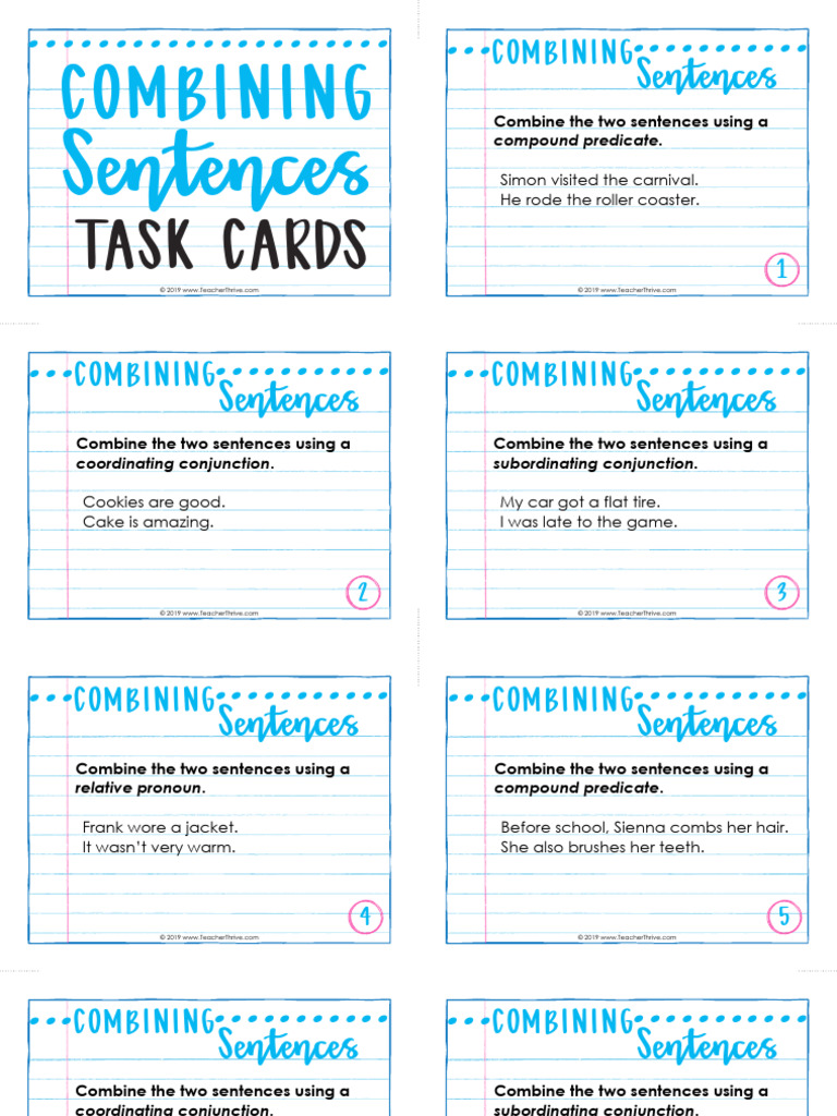Task Card Combine Sentences | PDF | Subject (Grammar) | Syntax