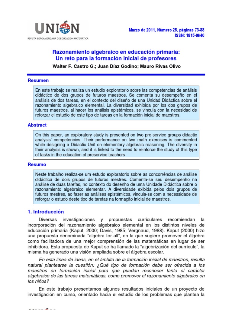 Razonamiento Algebraico en Educacion Primaria | PDF