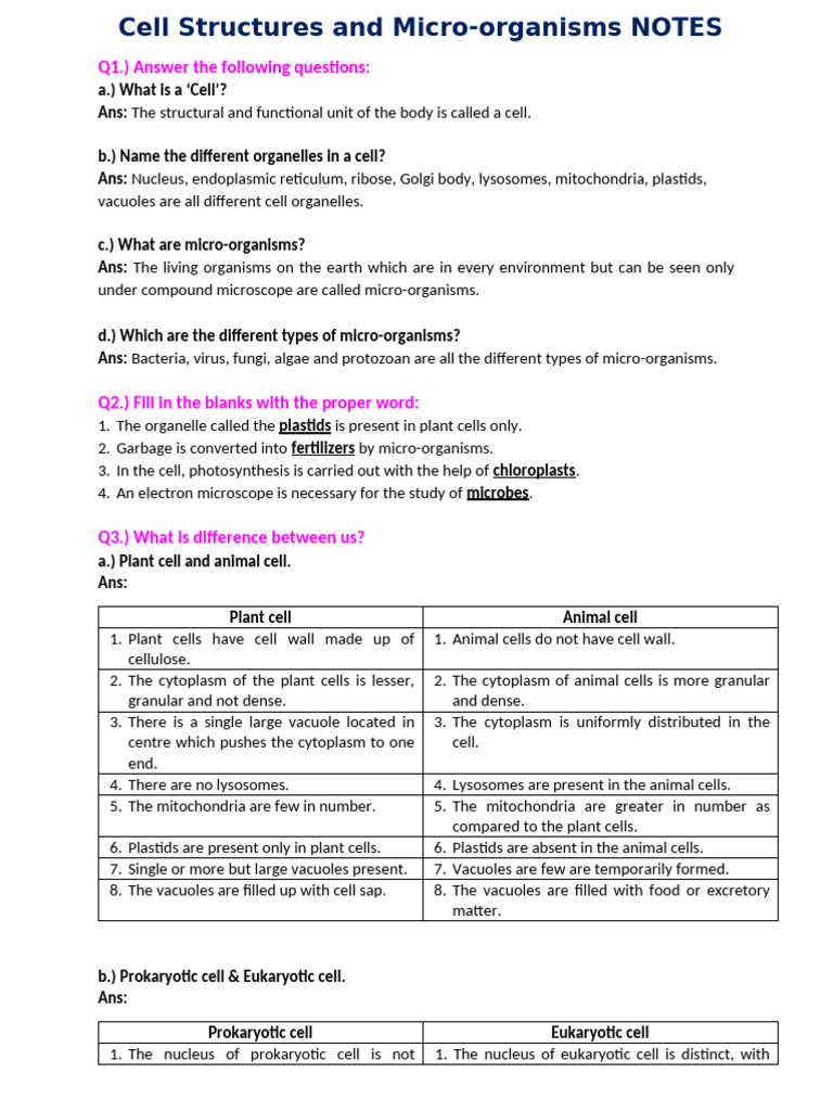 Chp 11. Cell Structures and Micro-Organisms | PDF | Cell (Biology ...