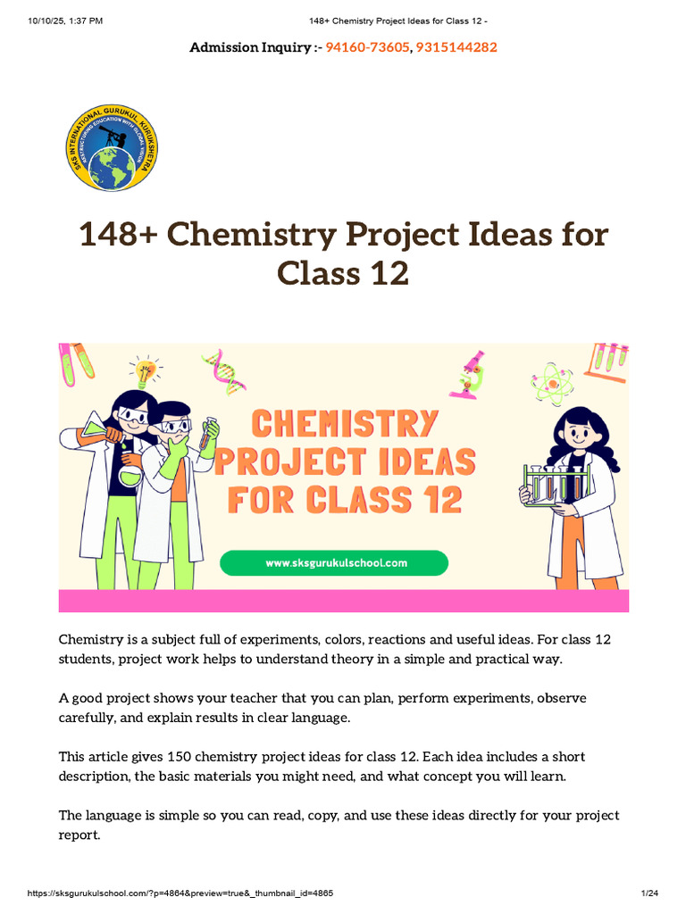 Chemistry Project Ideas For Class 12 | PDF | Electrochemistry | Chemistry