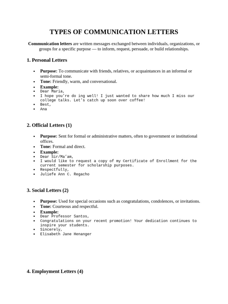 Types of Communication Letters Guide | PDF | Receipt | Business