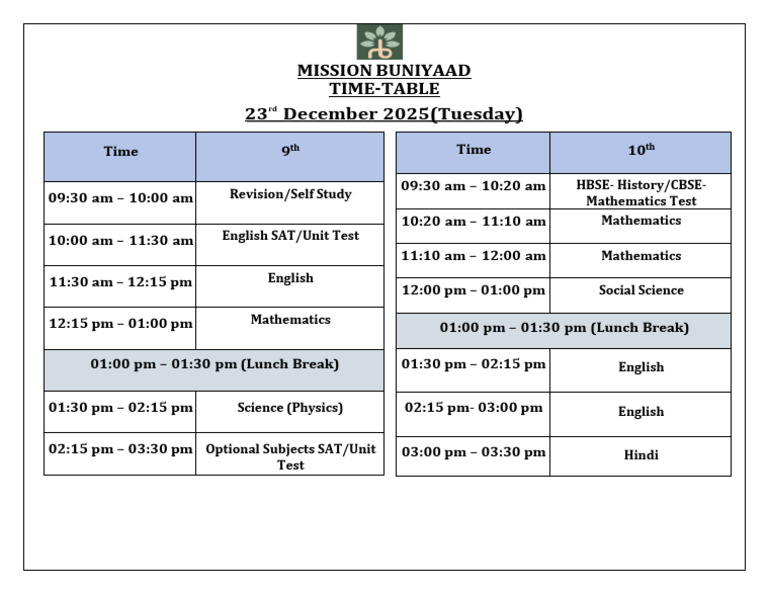 9th&10th_Time Table_23rd December 2025 | PDF