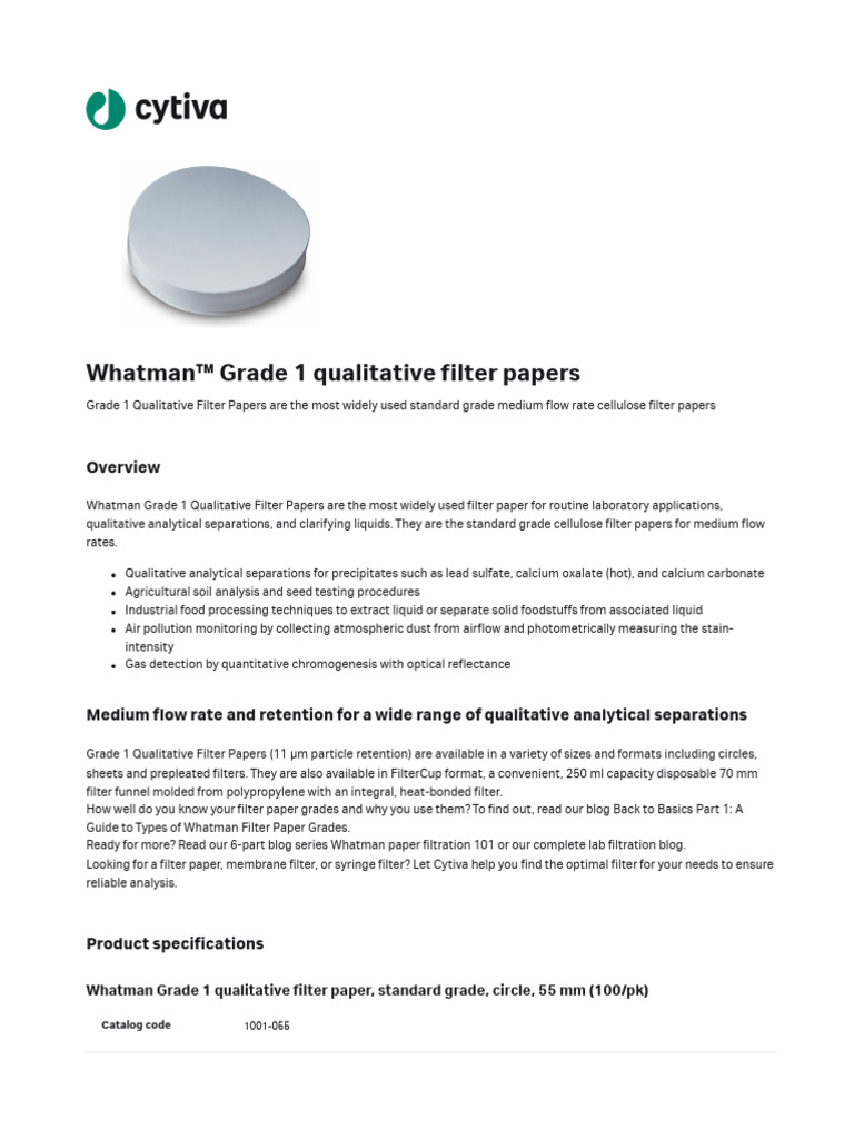 Whatman Grade 1 Filter Papers Overview | PDF | Filtration | Paper