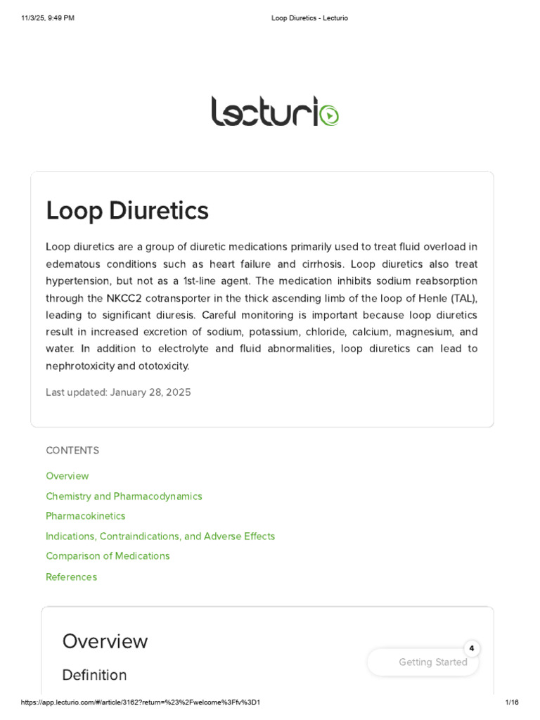 Loop Diuretics - Lecturio | PDF
