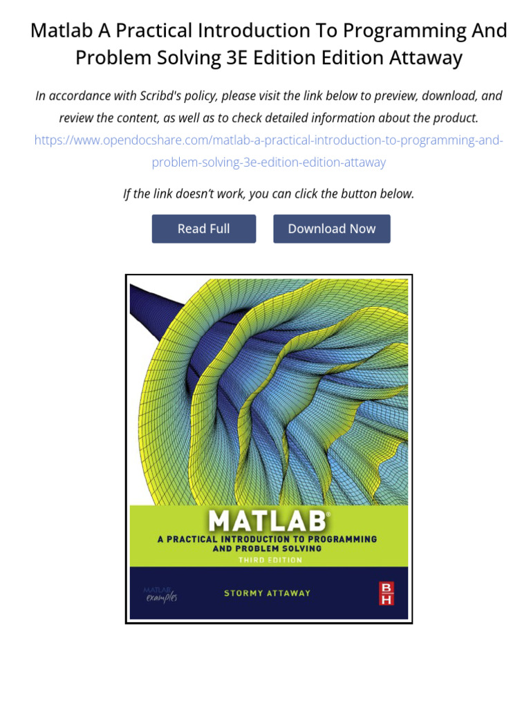 Matlab a practical introduction to programming and problem solving 3e ...
