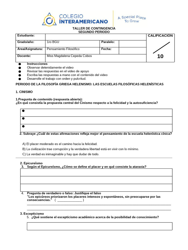Taller de Contingencia 2do Periodo 2025 (1) | PDF | Estoicismo ...