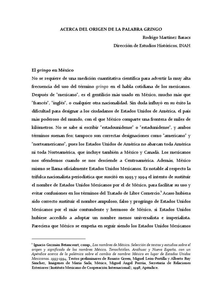 Acerca Del Origen de La Palabra Gringo, Rodrigo Martinez | PDF | Lengua ...