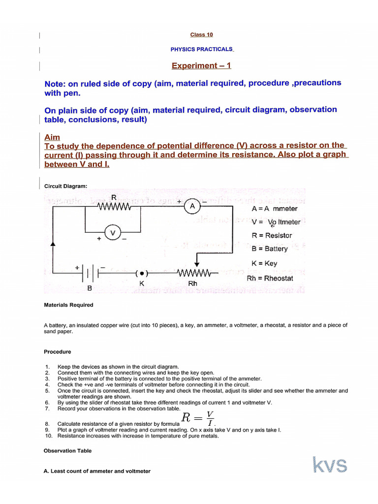 Class 10 Science Physics Practicals | PDF