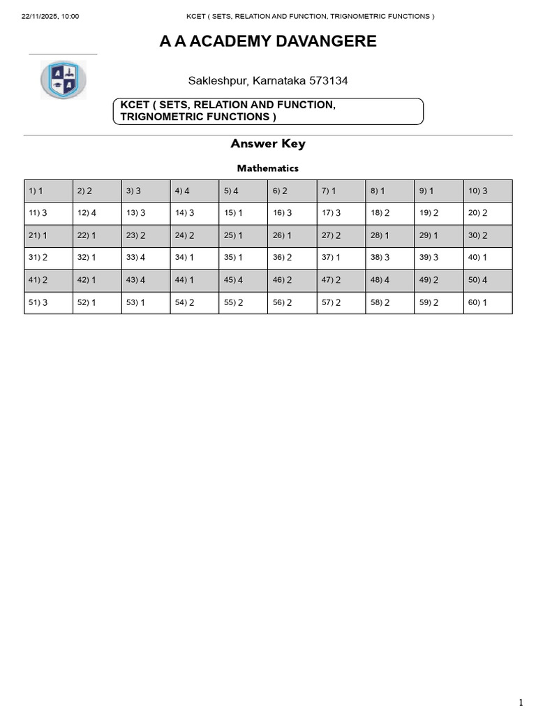 KCET Mathematics Answer Key 2025 | PDF | Mathematical Objects | Number ...
