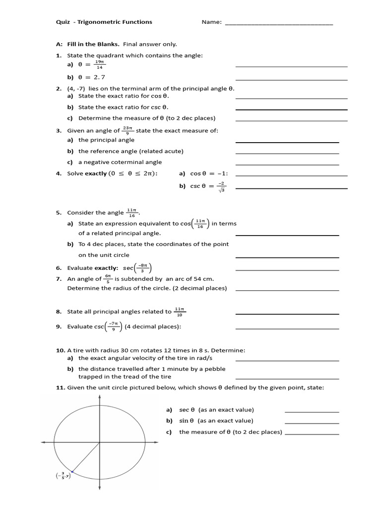Quiz - Trigonometry I - Modified November 2025 | PDF | Angle | Trigonometry