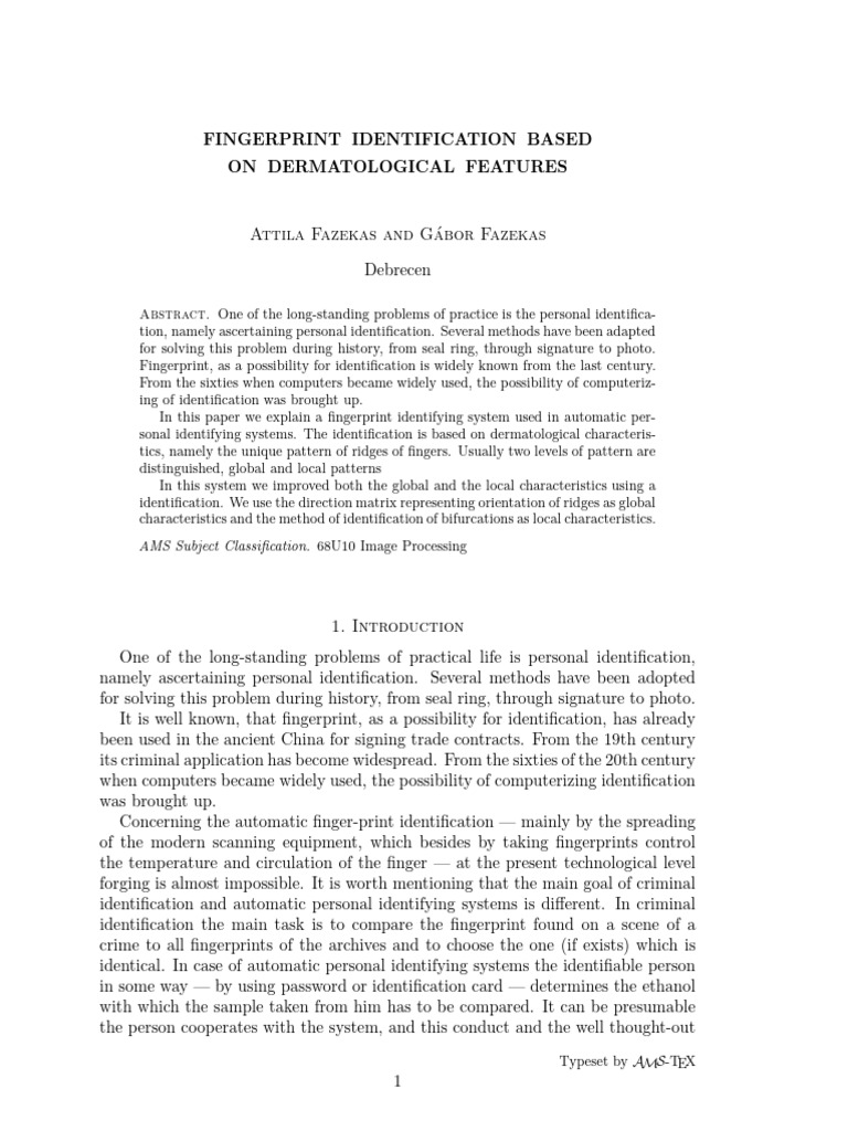 Fingerprint Identification Based | PDF | Fingerprint