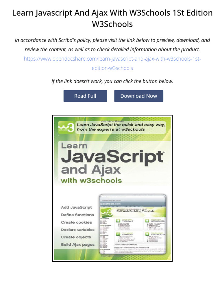Learn JavaScript and Ajax with w3Schools 1st Edition W3Schools pdf available | PDF | Ajax ...