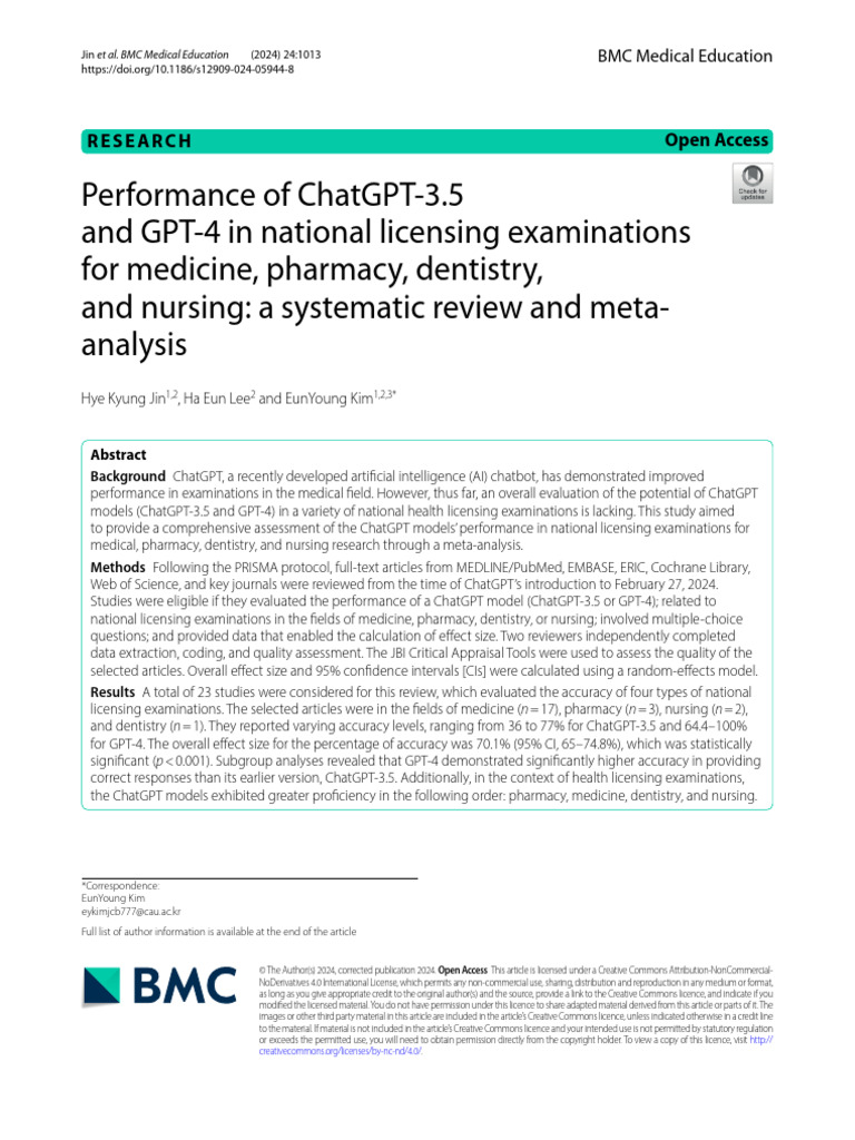 1Performance of ChatGPT-3.5 and GPT-4 in National Licensing ...