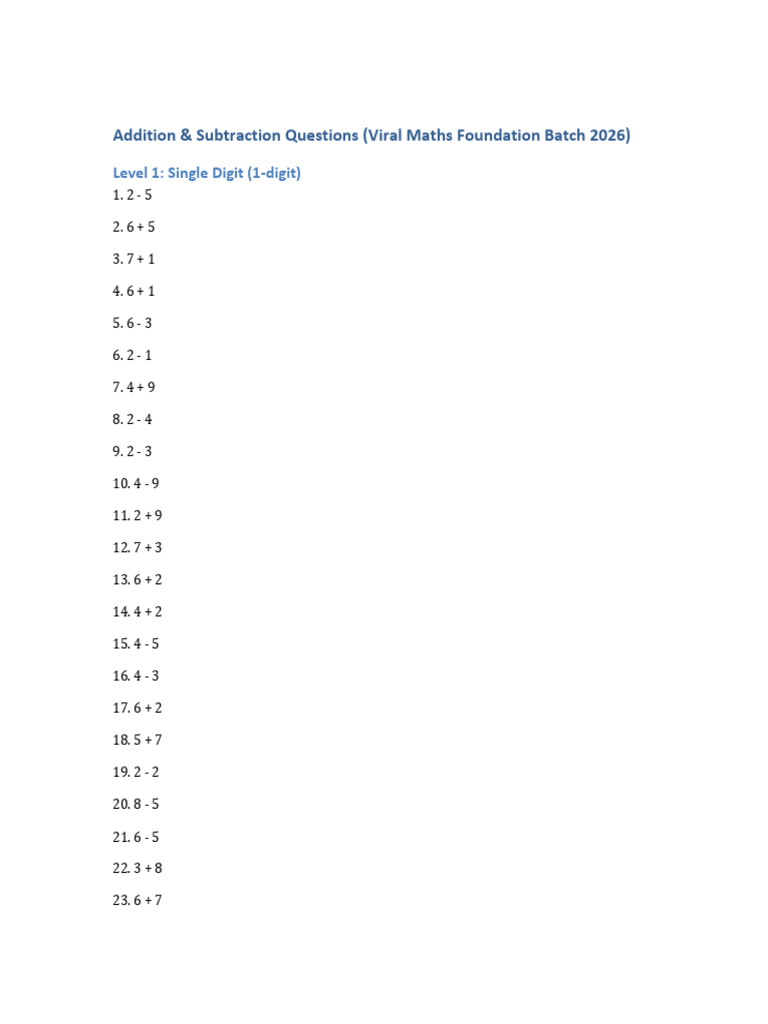 add subtract practice questions | PDF