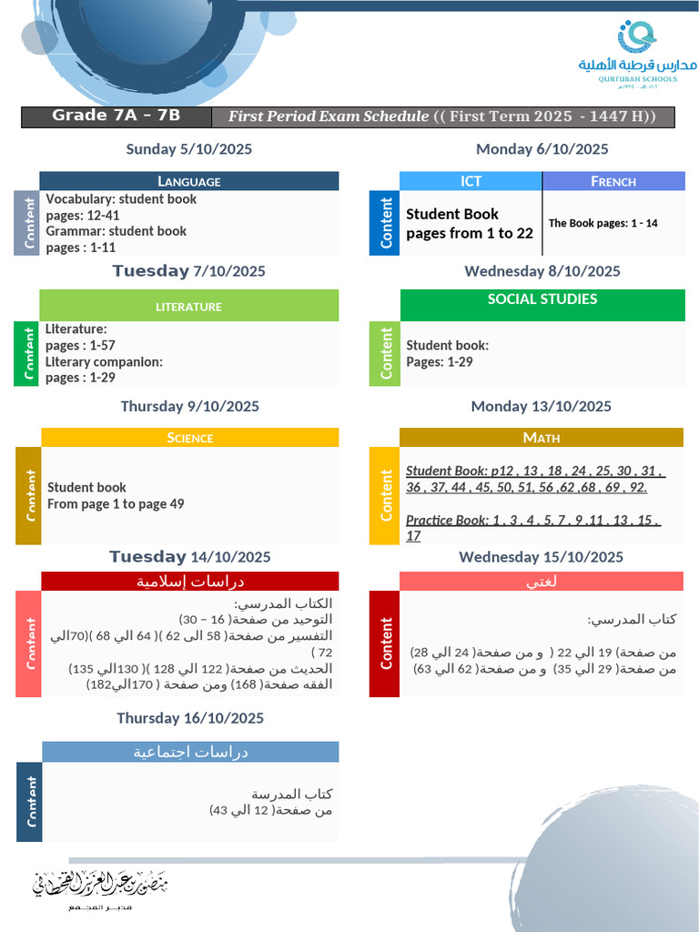 Grade 7 1st Exam Schedule | PDF