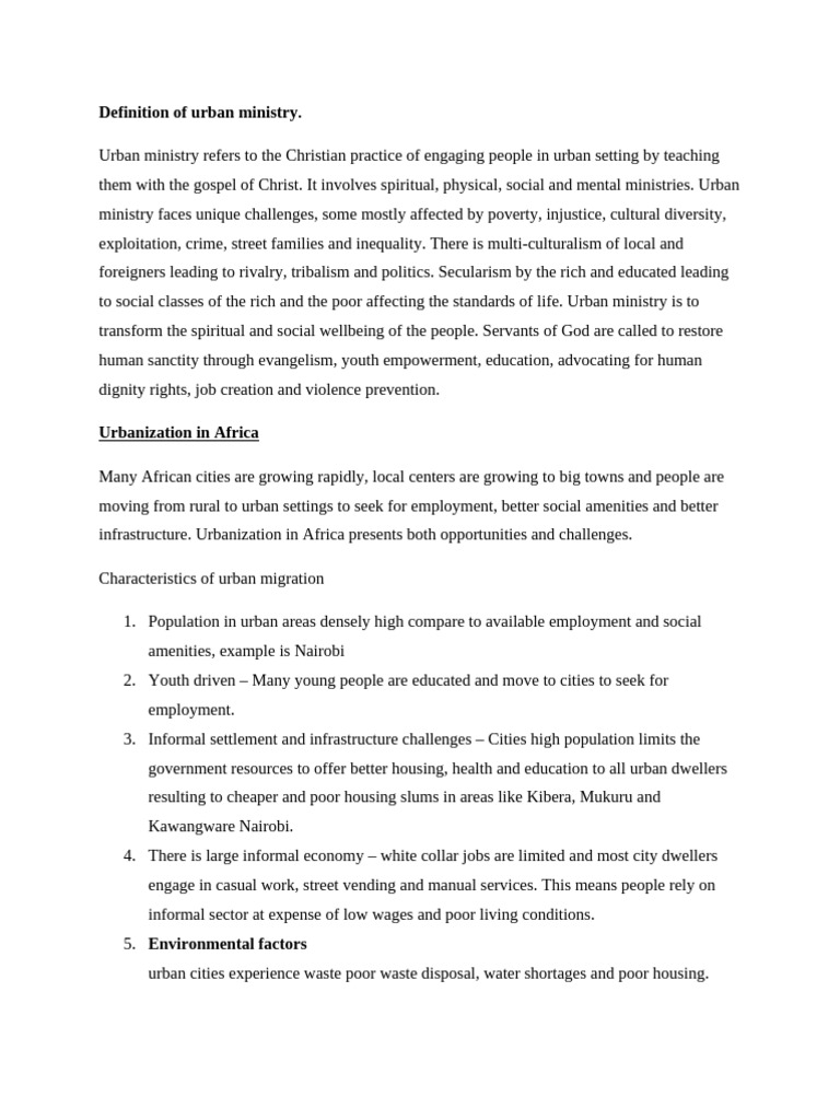 Definition of Urban Ministry | PDF | Sustainability | Poverty