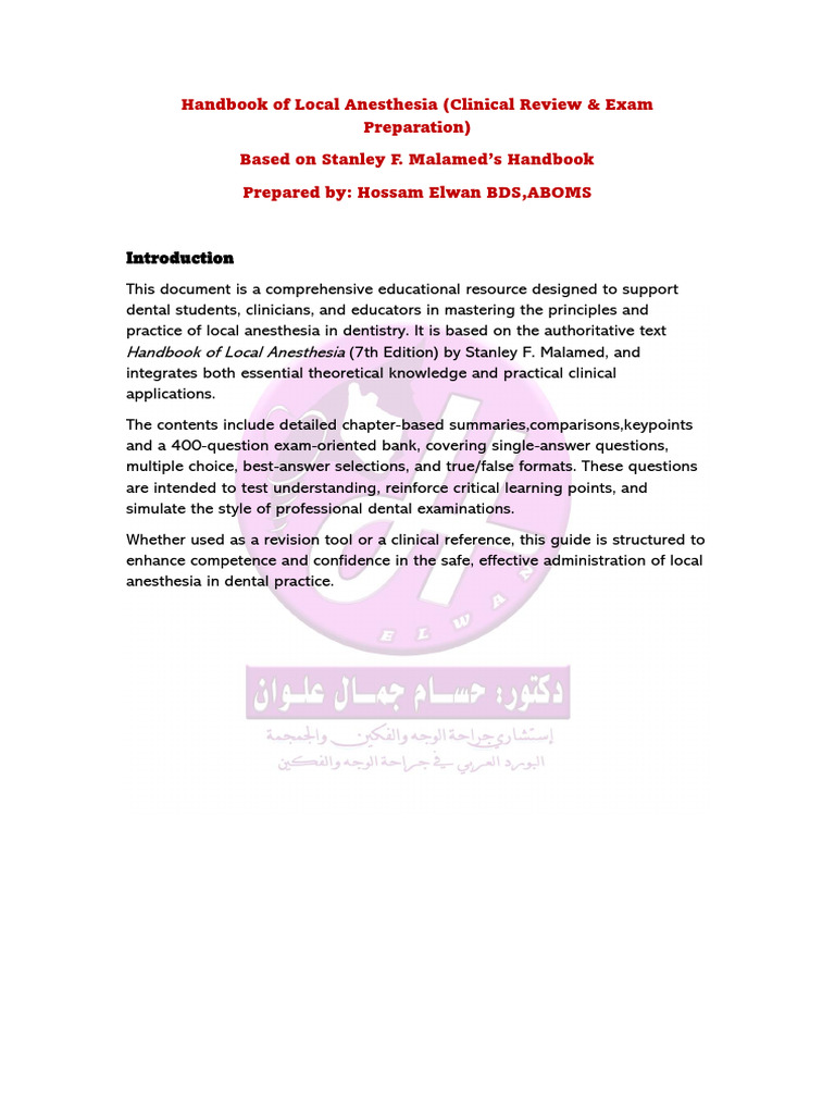Malamed_summary_clinical Review and Exam Preparation | PDF | Action ...