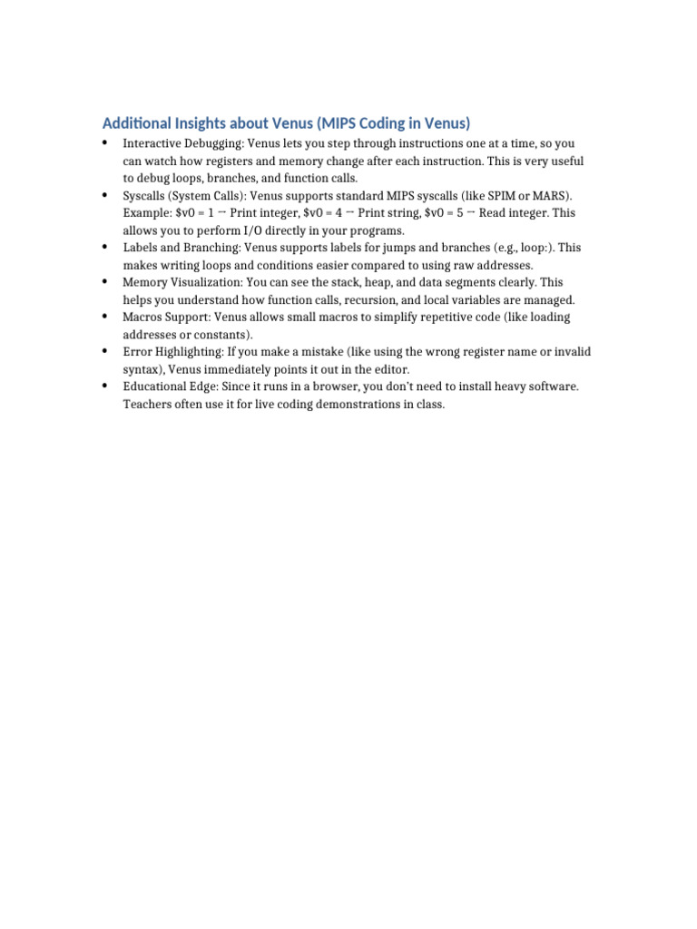 MIPS Coding Insights in Venus | PDF