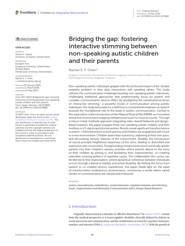 Bridging The Gap Fostering Interactive Stimming Be | PDF | Autism ...