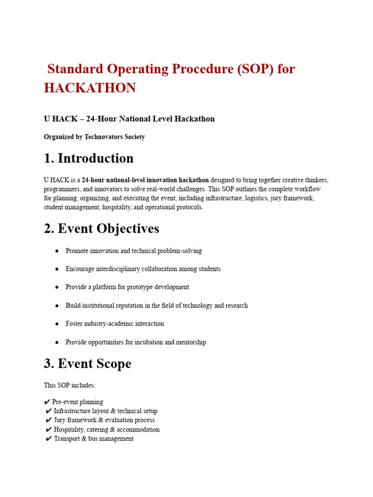 U HACK 24-Hour Hackathon SOP Guide | PDF | Computing