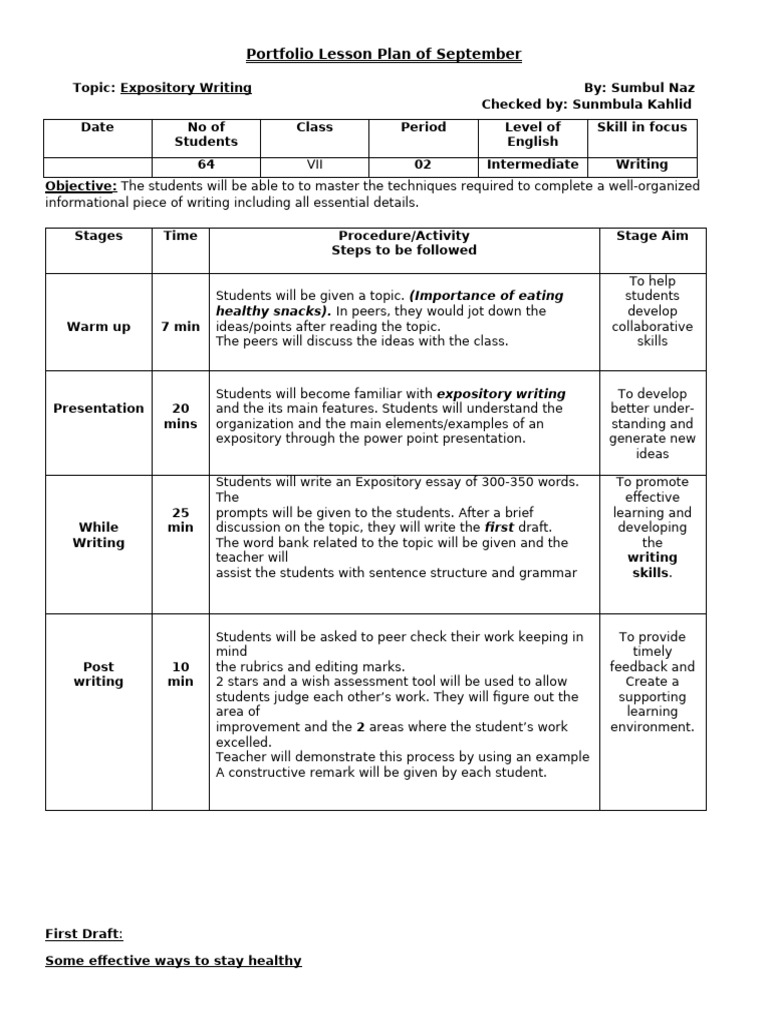 Expository Writing Lesson Plan | PDF | Diet (Nutrition) | Diet & Nutrition