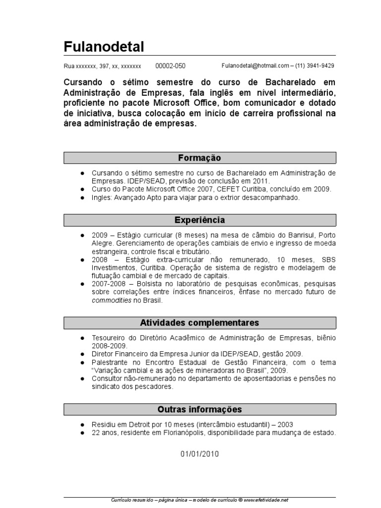 Modelo Curriculo Primeiro Emprego | PDF