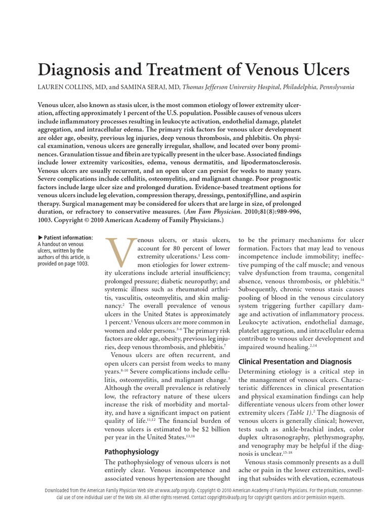 Diagnosis and Treatment of Venous Ulcers | PDF