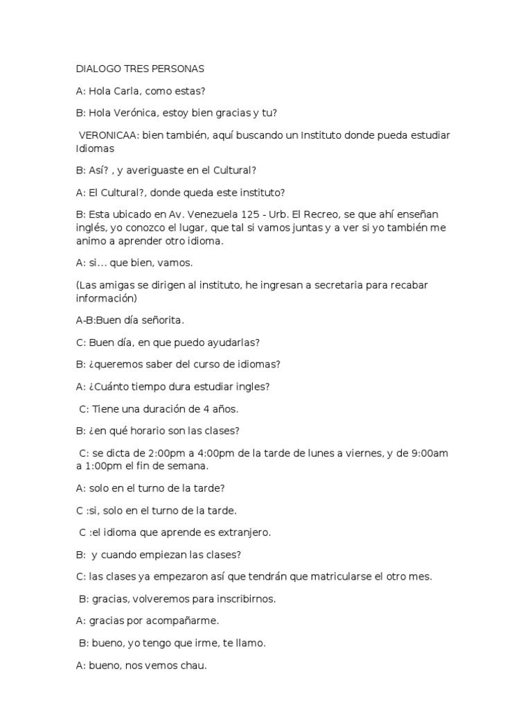 Dialogo Tres Personas | PDF | Escuelas