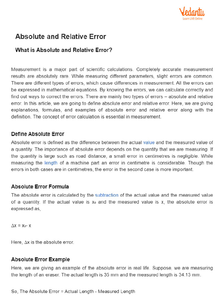 Absolute and Relative Error | PDF
