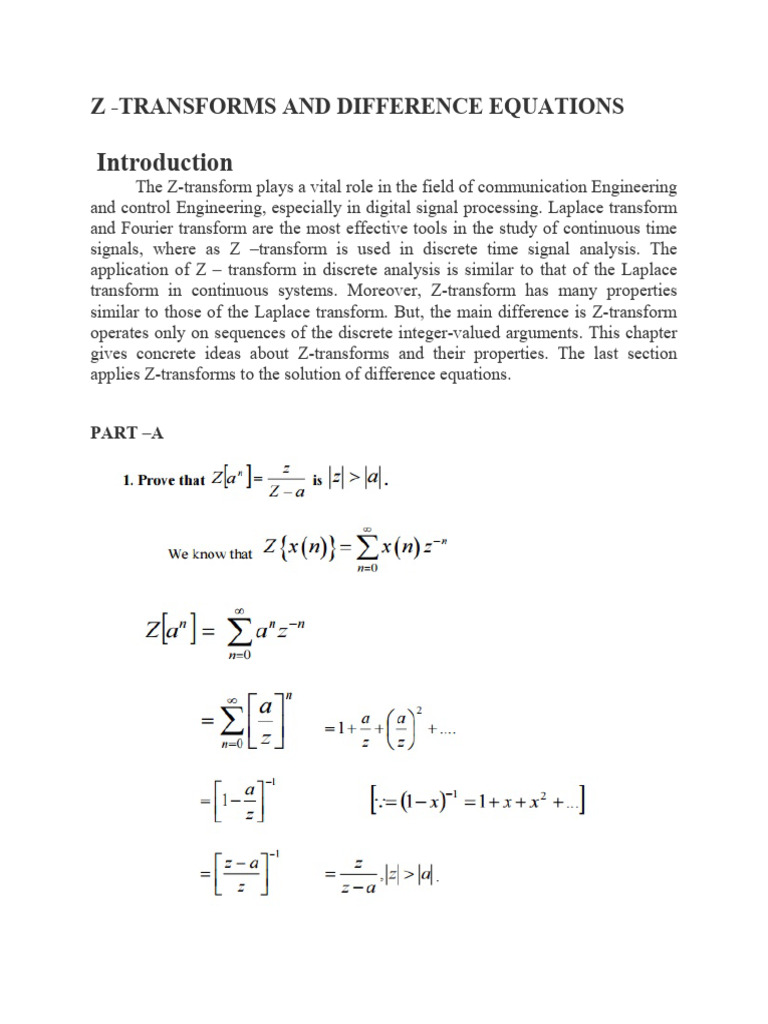 Z-Transforms in Difference Equations | PDF
